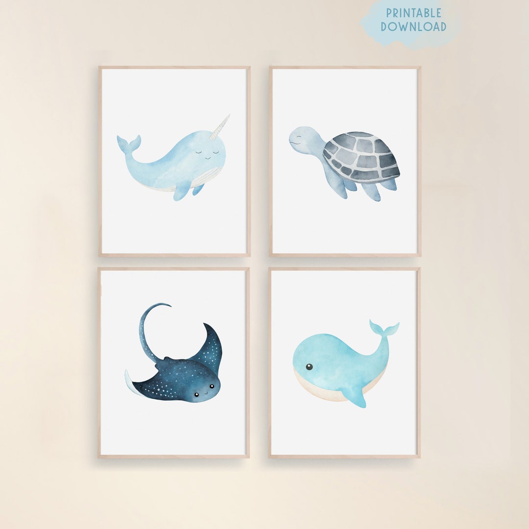 Set of 4 Sea Animal Prints, Under the Sea Nursery Wall Art, Kids ...