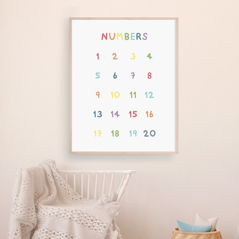 Rainbow Numbers Educational Poster, Counting 1-20 Print, Kids Playroom ...