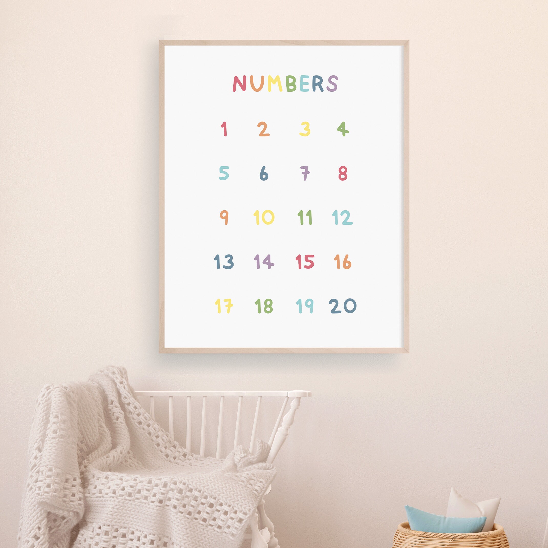 Rainbow Numbers Educational Poster, Counting 1-20 Print, Kids Playroom ...
