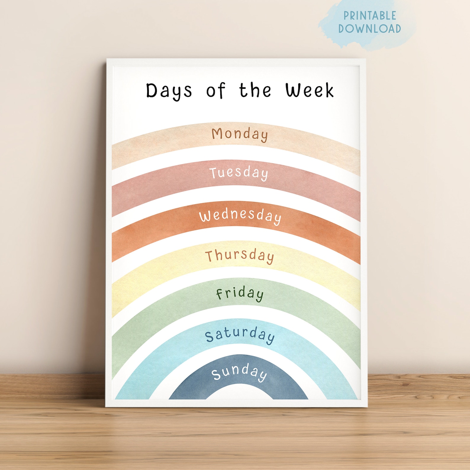Rainbow Days of the Week Poster, Printable Educational Wall Art ...