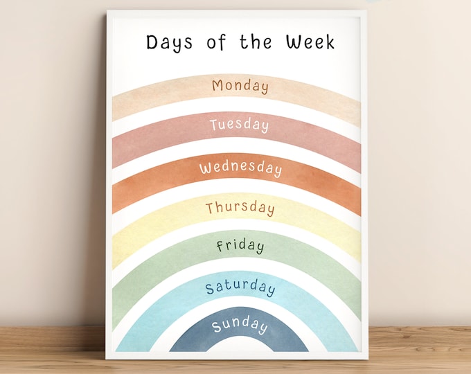 Rainbow Days of the Week, Playroom Educational Poster, Rainbow Nursery ...