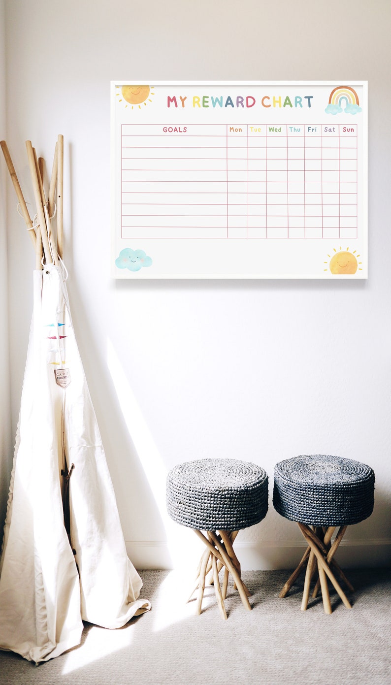 Printable Reward Chart, Toddler Routine Sticker Chart, Rainbow Reward ...