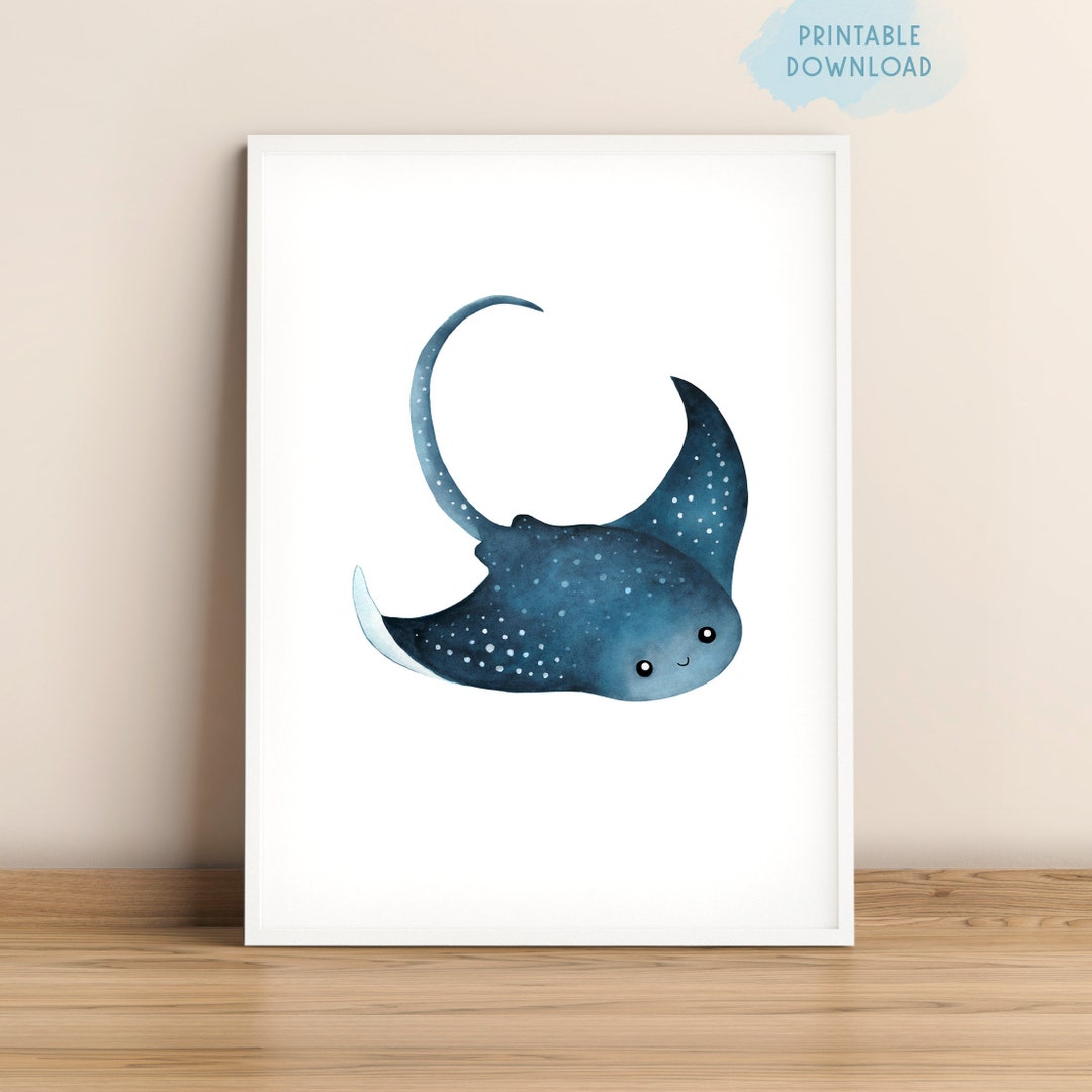 Manta Ray Watercolor Print, Sea Life Printable, Ocean Nursery Wall Art ...