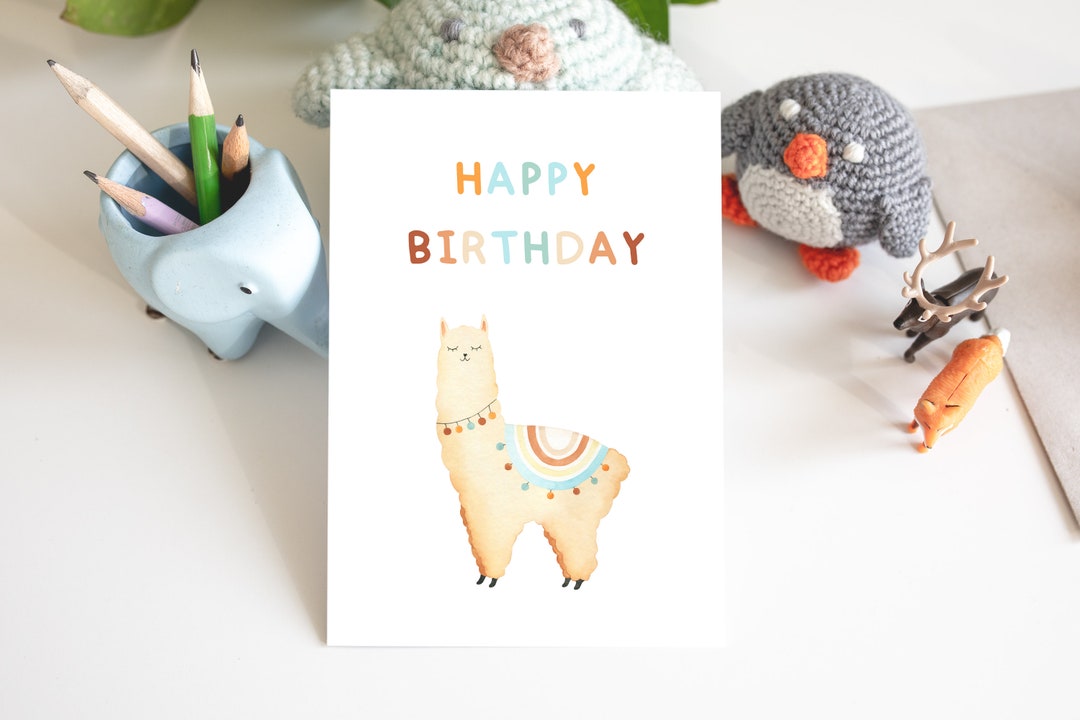 Rainbow Alpaca Birthday Card, Printable Happy Birthday Card, Cute ...