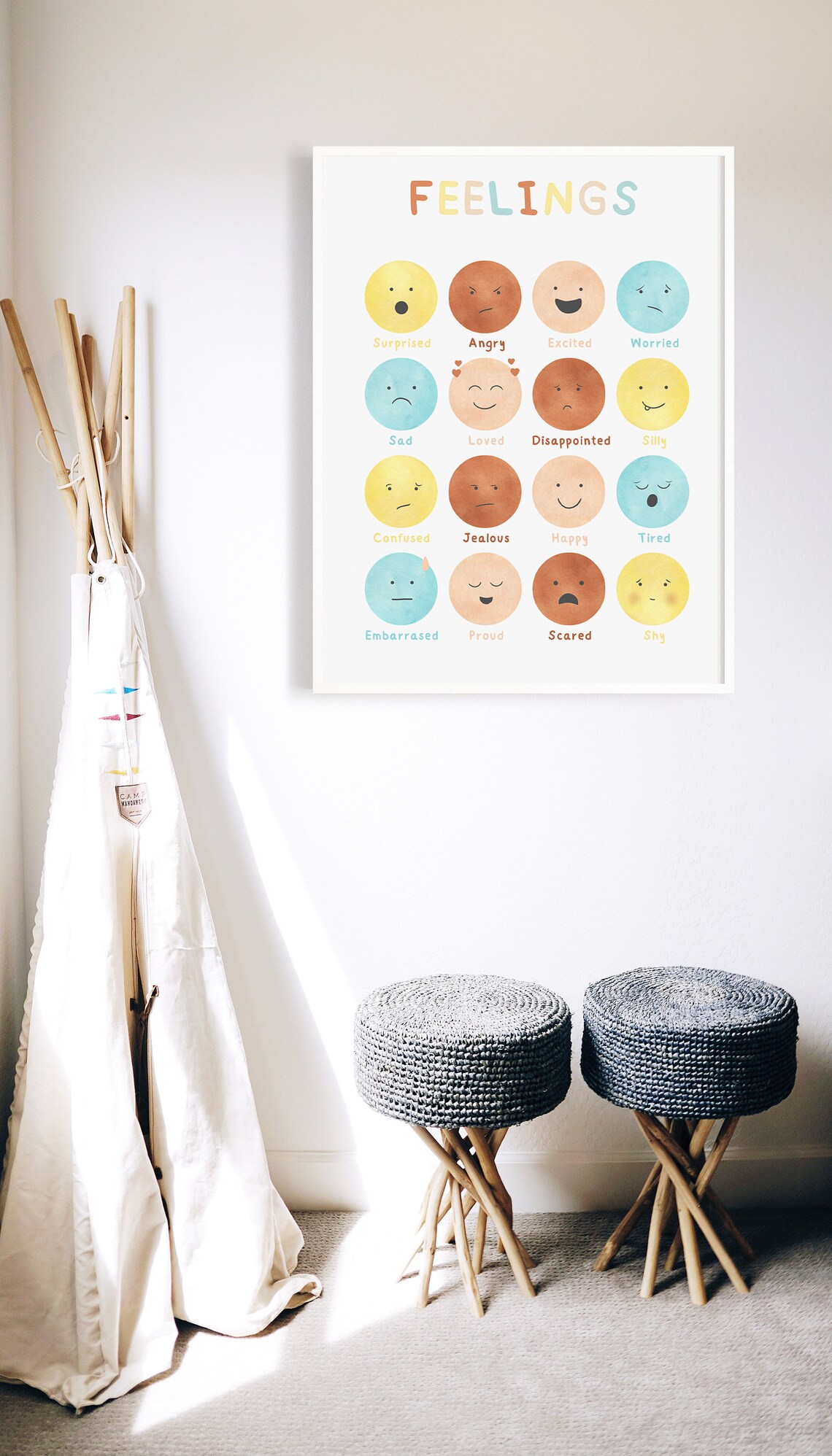 Feelings Printable, Kids Educational Wall Art, Rainbow Emotions Chart ...