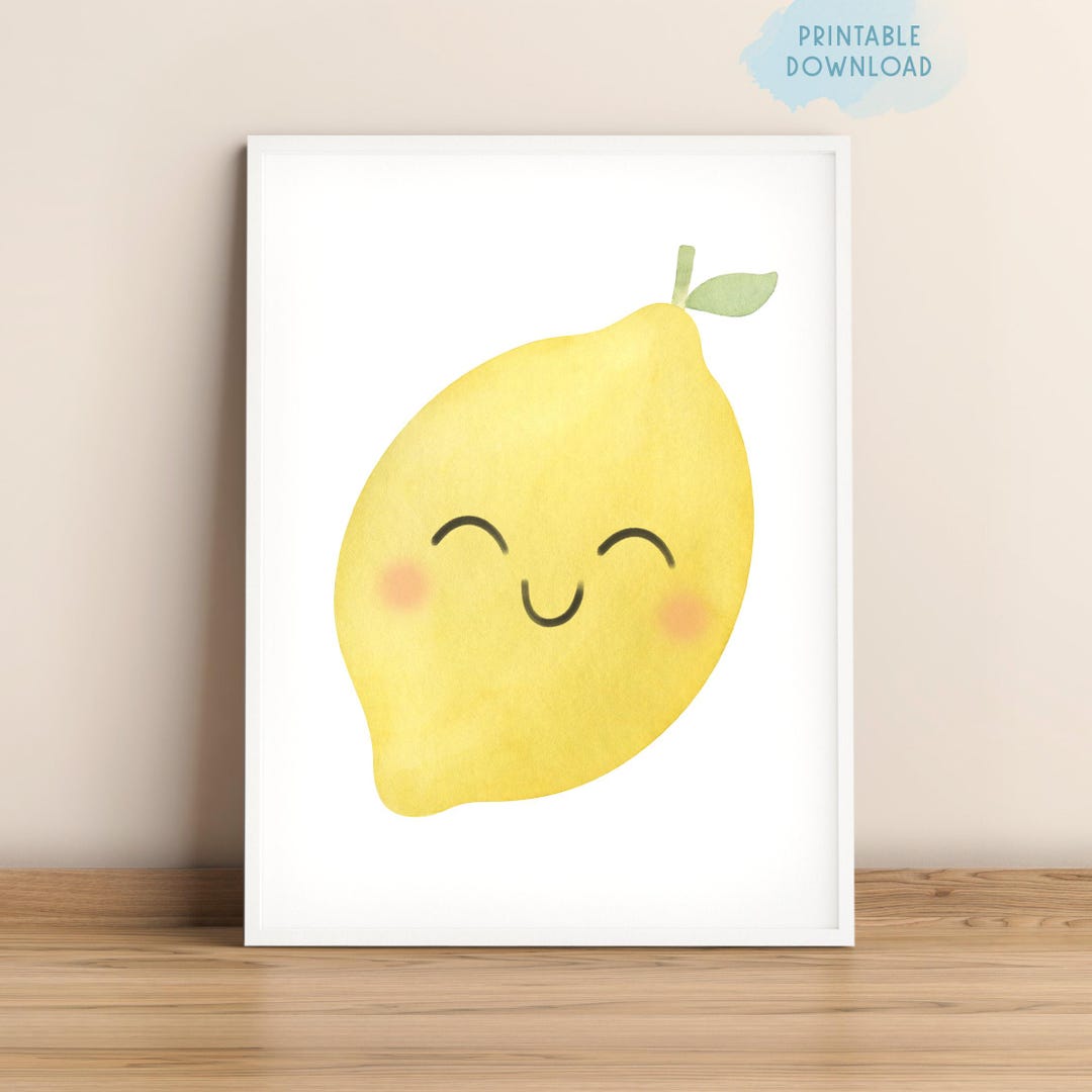 Cute Lemon Nursery Print, Fruit Printable Poster, Smiling Lemon Wall ...