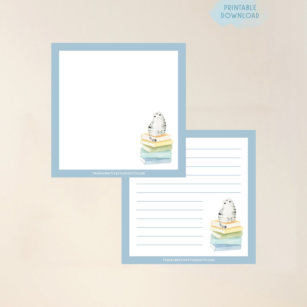 Blue Memo Pad, Cute Kawaii Cat Notepad, Printable Stationery, Kids Memo ...