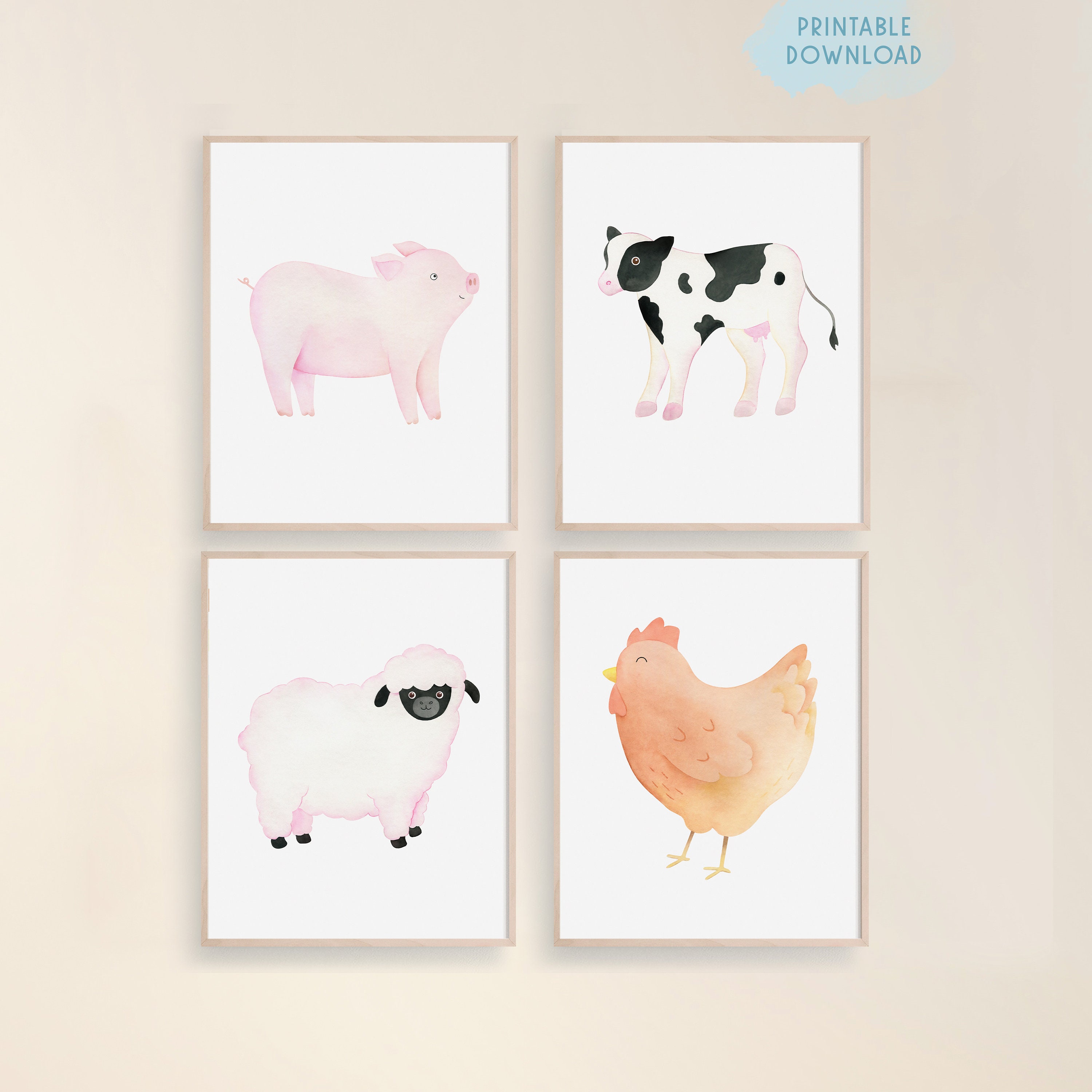 Farm Animals Poster Watercolor Nursery Printable Wall Art - Etsy