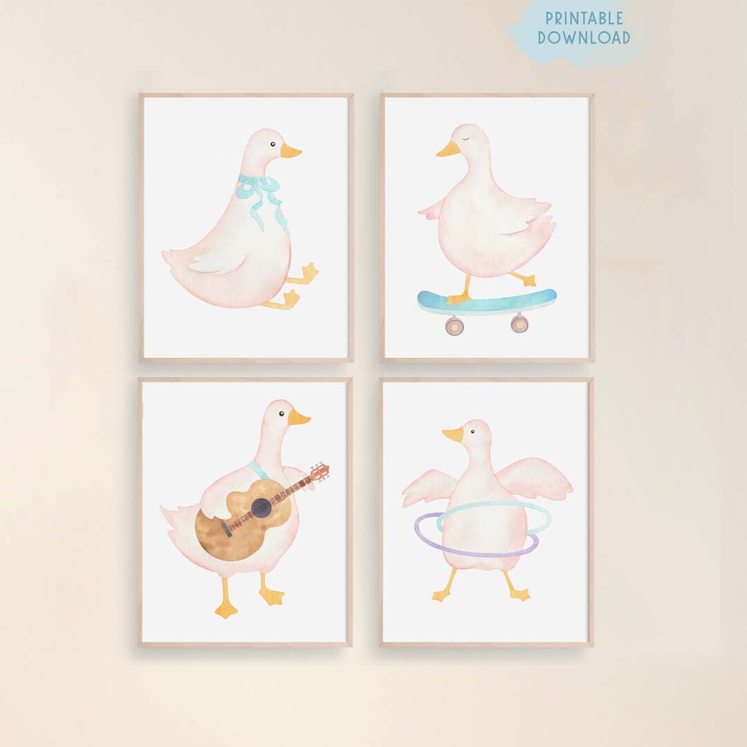 Cute Silly Goose Posters, Set of 4 Baby Farm Animal Prints, Goose ...