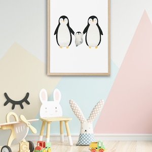 Penguin Family Nursery Printable, Kids Neutral Wall Art, Cute ...