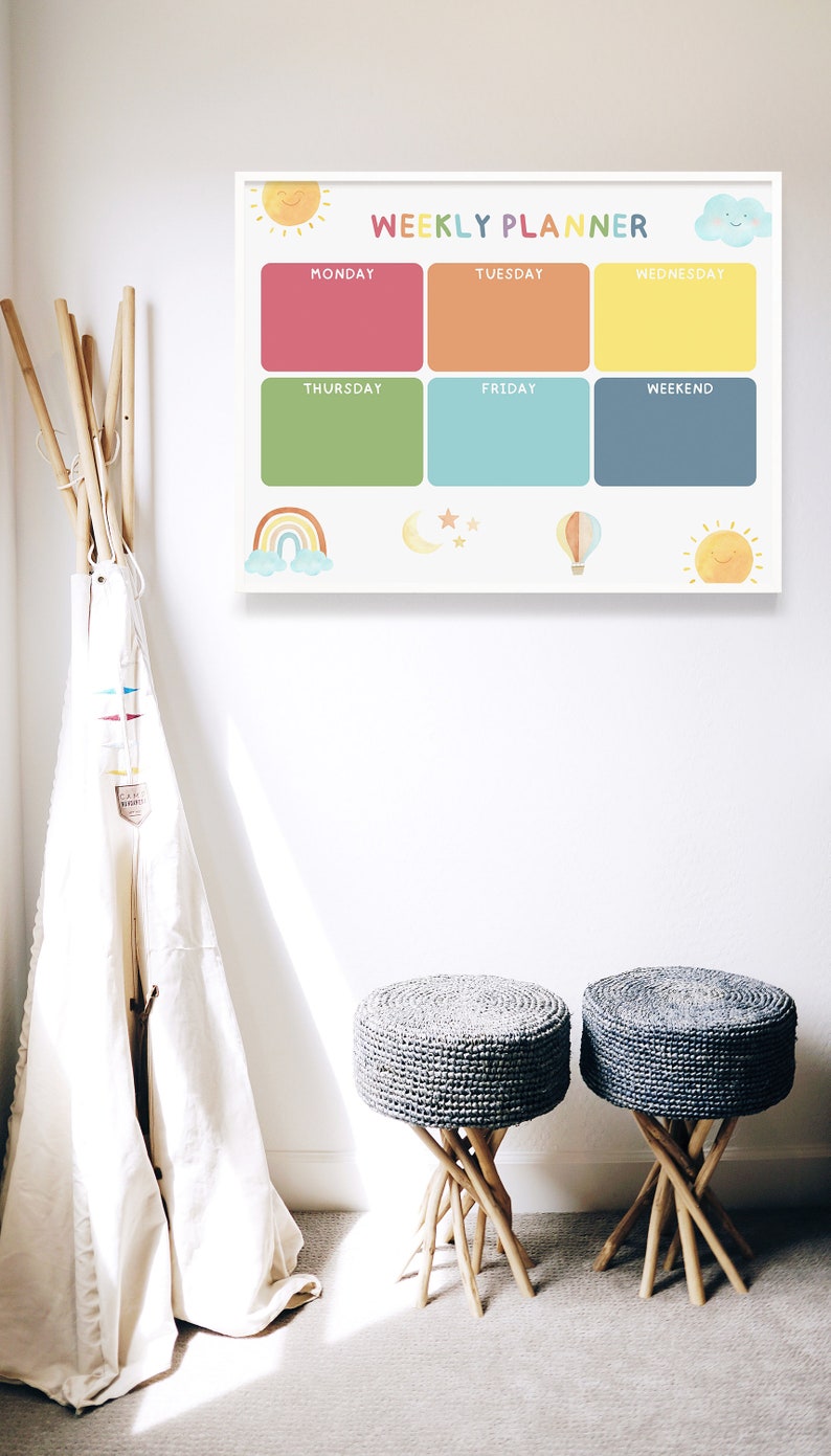 Colorful Kids Weekly Planner, Rainbow Daily Calendar, Cute Homeschool ...