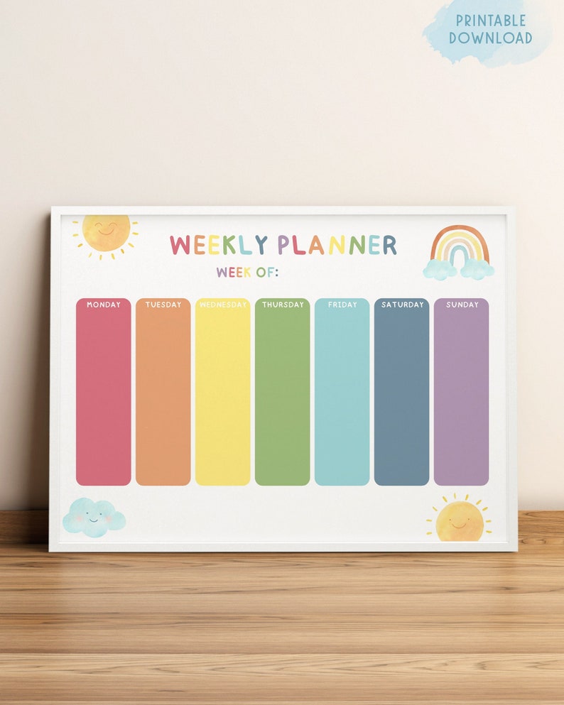 Weekly Planner for Kids, School Routine Chart, Colorful Homeschool ...