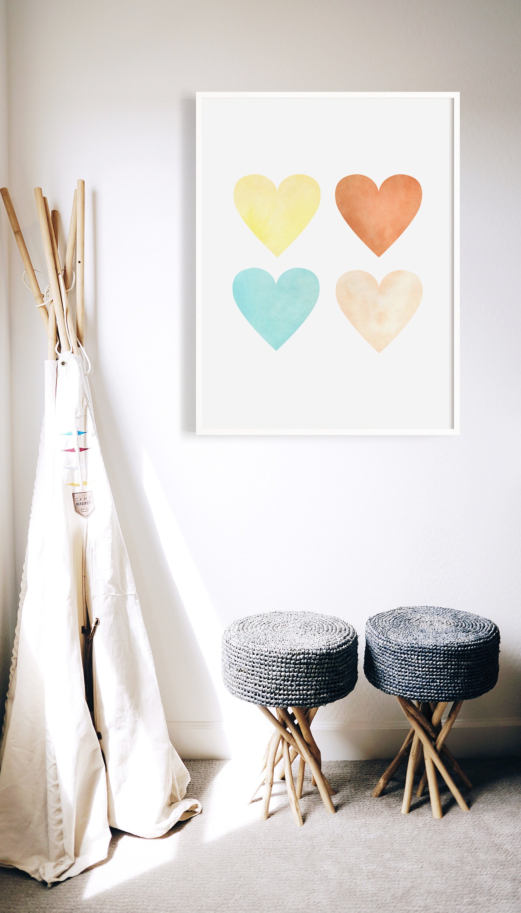 Watercolor Hearts Printable, Rainbow Nursery Decor, Kids Room Wall Art ...