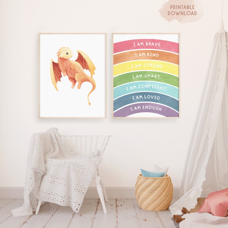 Positive Affirmations Print for Kids Cute Baby Dragon Fantasy - Etsy
