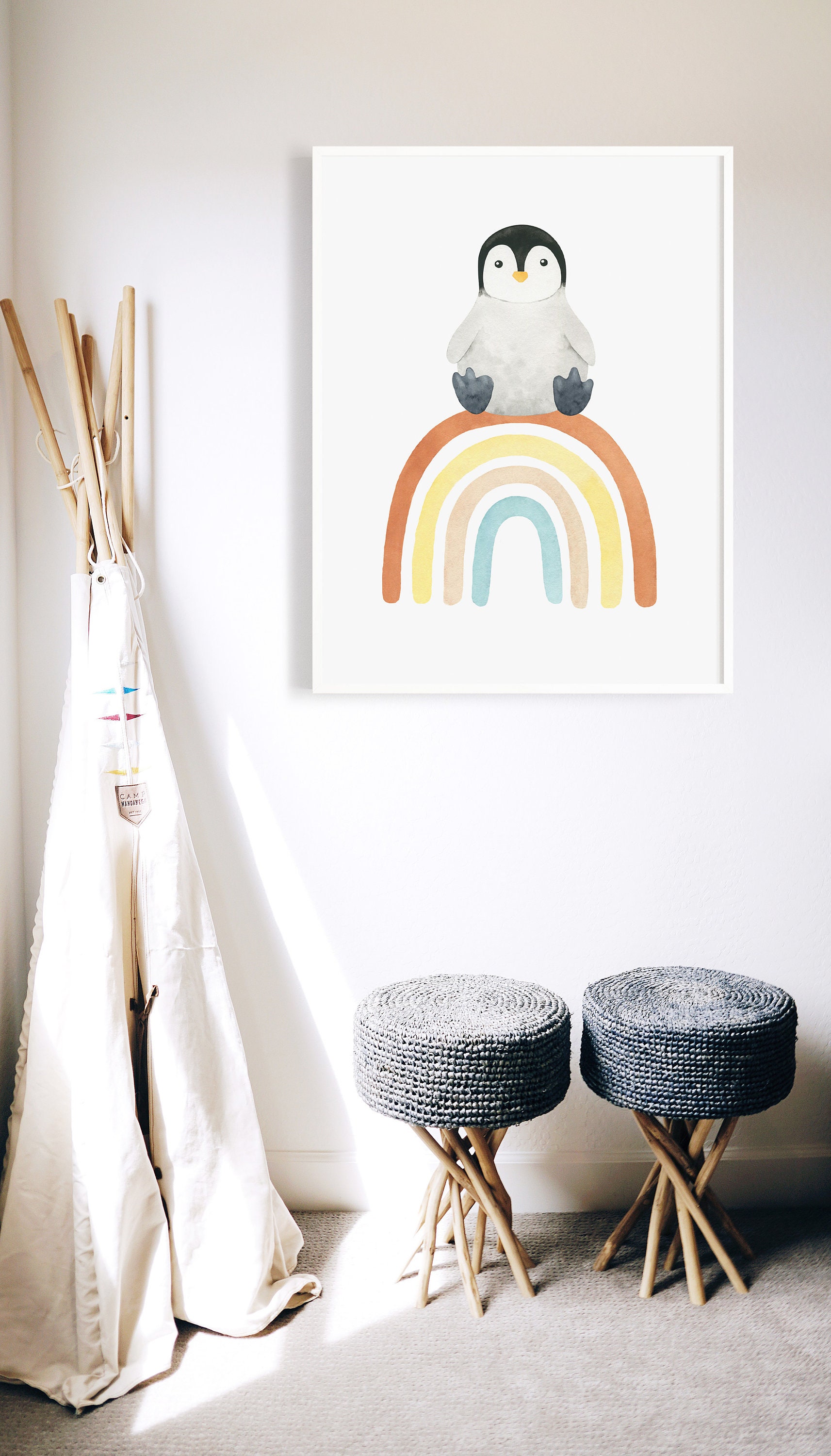 Penguin Nursery Printable, Kids Neutral Wall Art, Cute Watercolor Baby ...