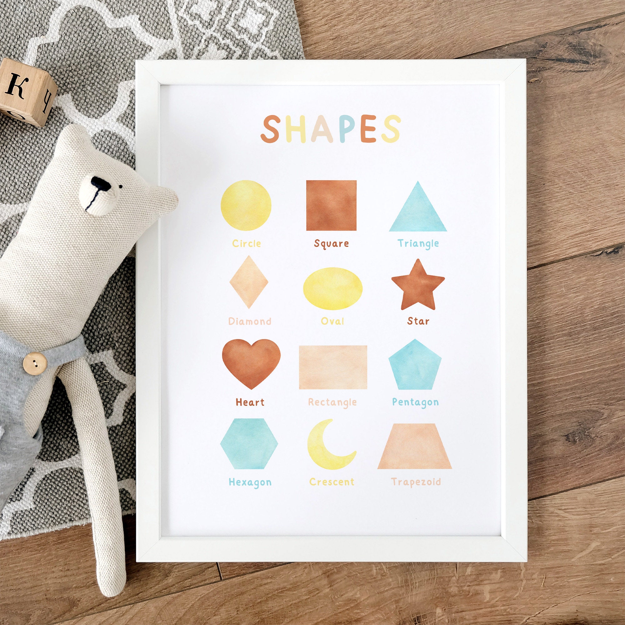 Geometric Shapes Print, Montessori Nursery Wall Art, Homeschool ...