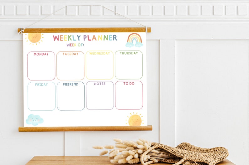 Rainbow Kids Weekly Calendar, Colorful Daily Planner, Homeschool ...