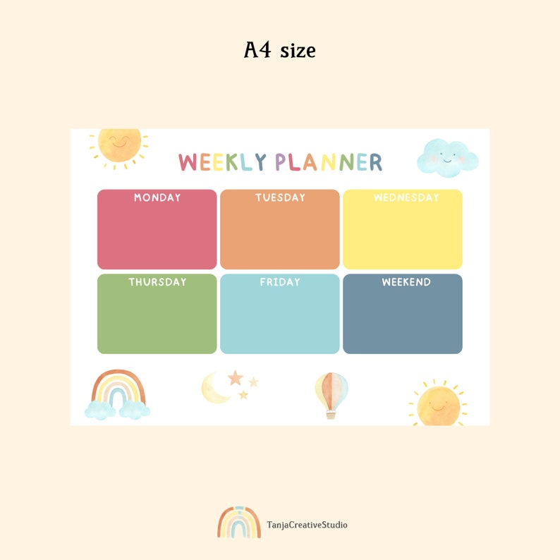 Planificador semanal colorido para niños, Calendario diario Rainbow ...