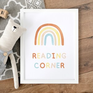 Rainbow Reading Corner Sign, Watercolor Printable Wall Art, Boho Kids ...