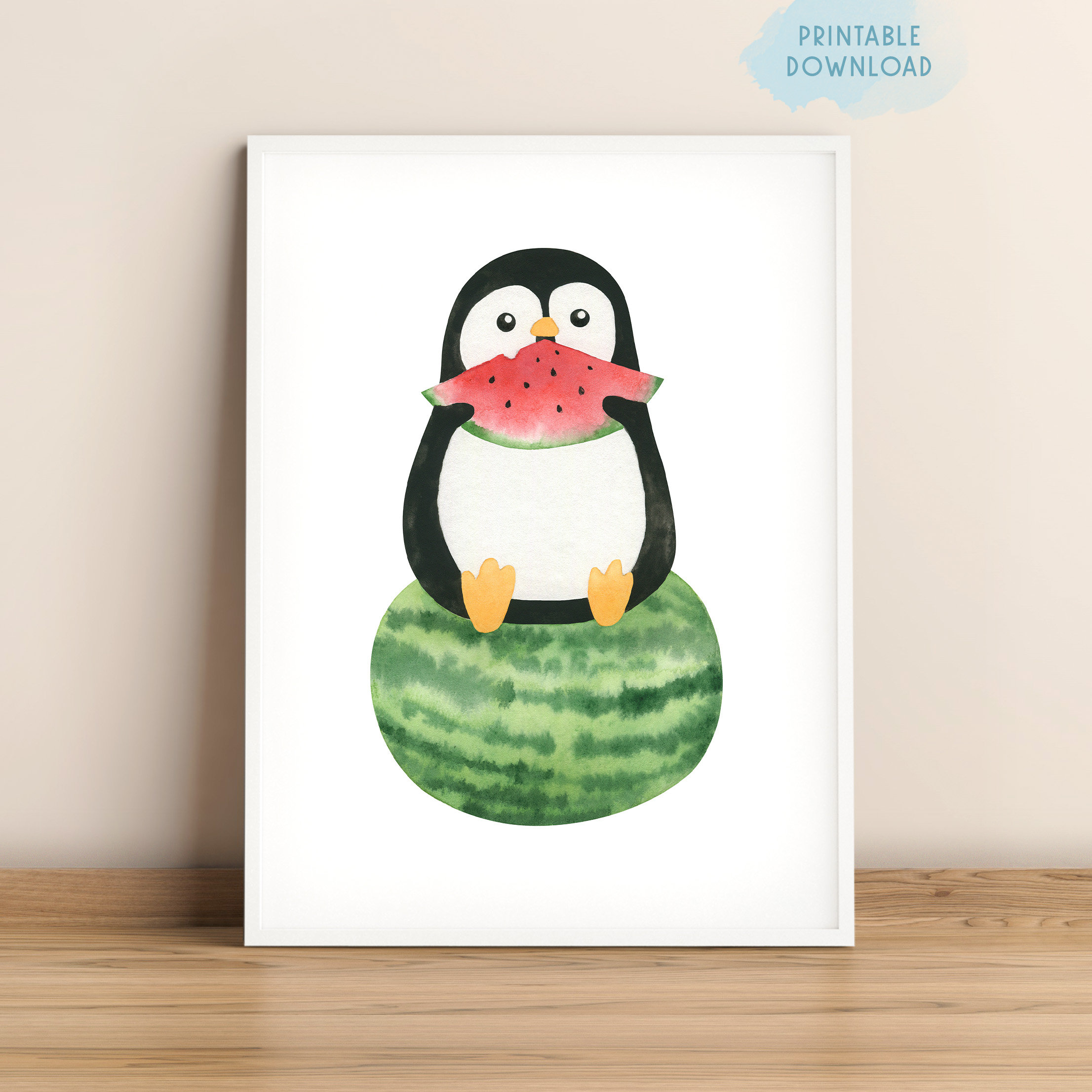 Watermelon Baby Penguin Nursery Printable, Kids Neutral Wall Art, Cute ...