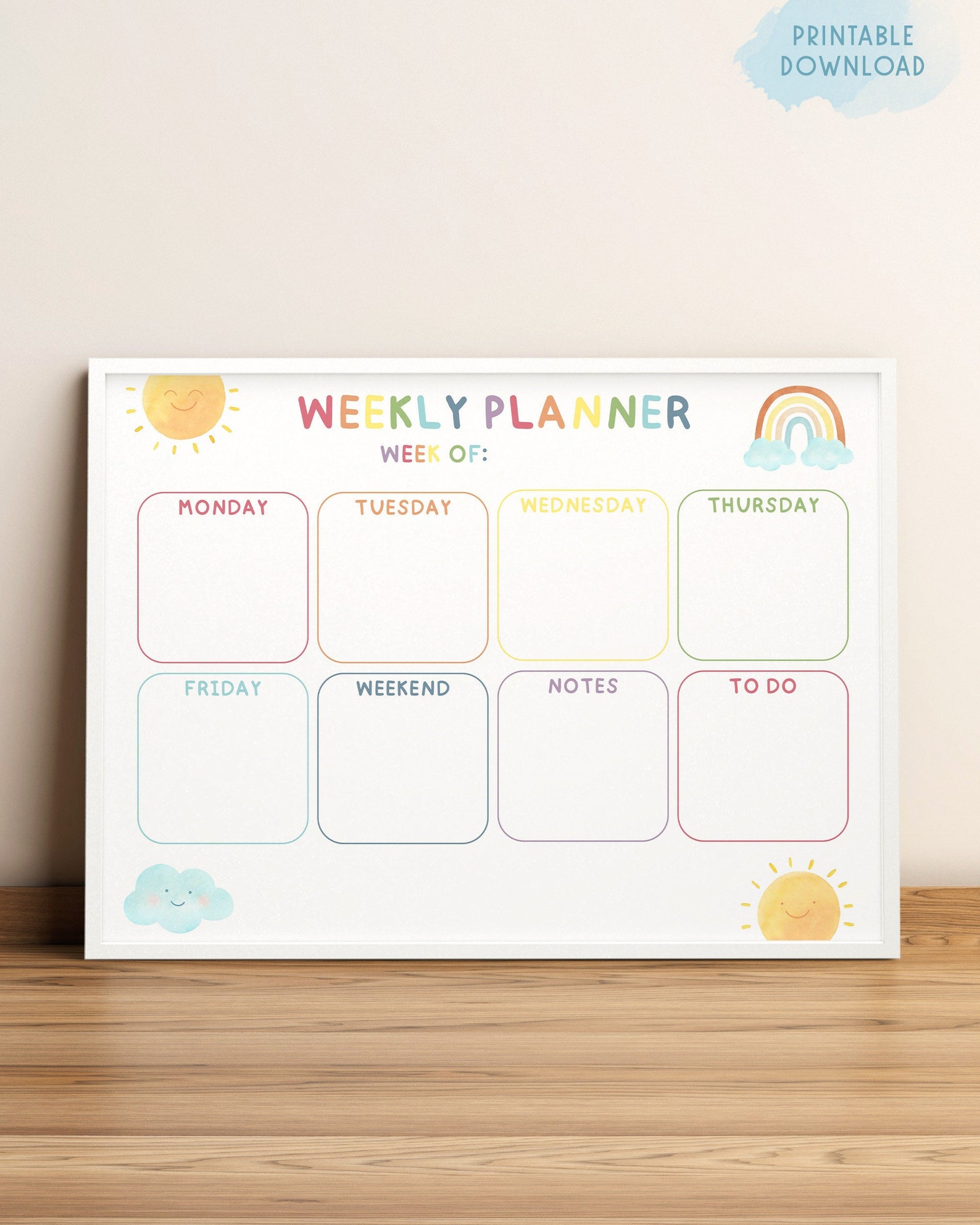 Rainbow Kids Weekly Calendar, Colorful Daily Planner, Homeschool ...