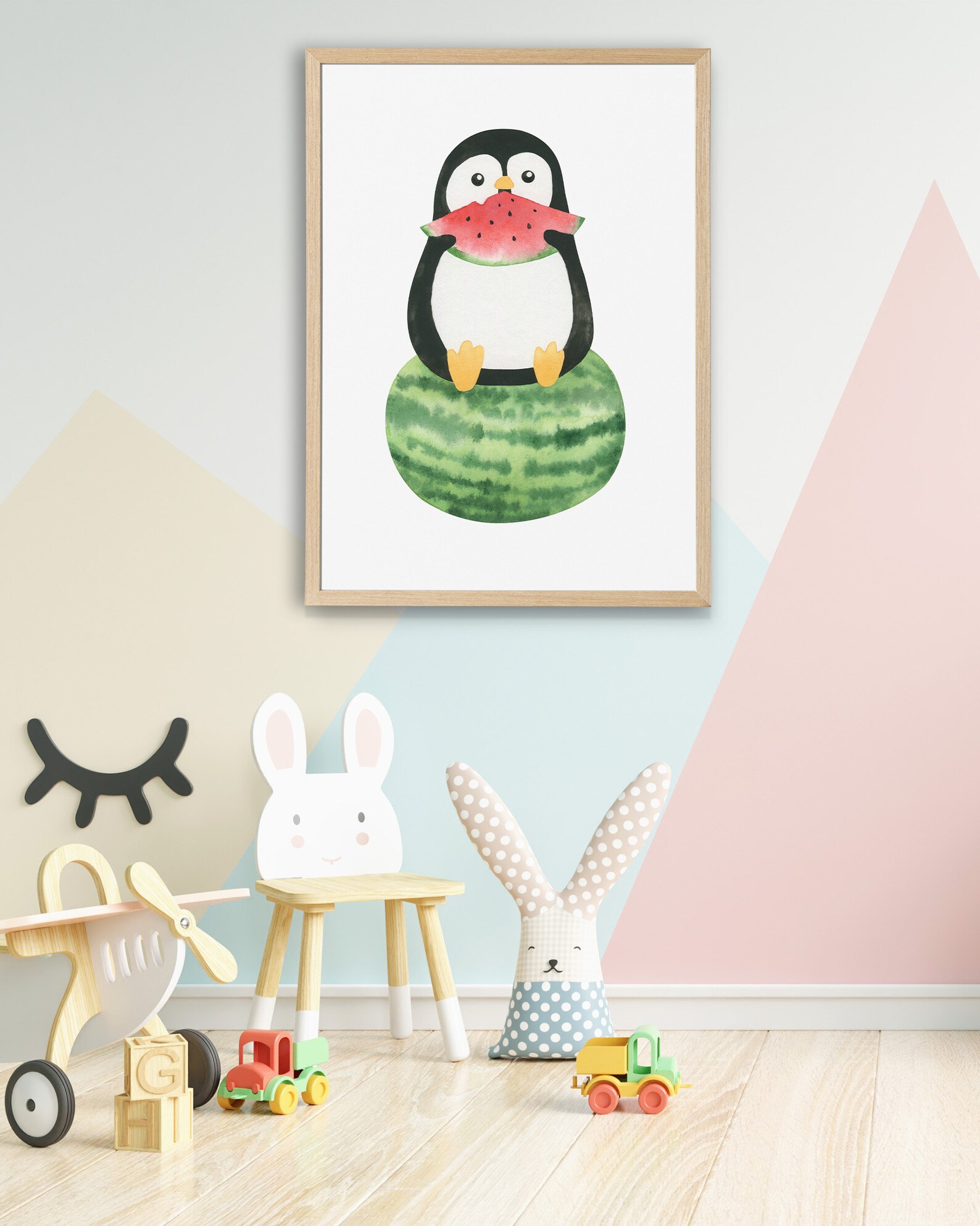 Watermelon Baby Penguin Nursery Printable, Kids Neutral Wall Art, Cute ...