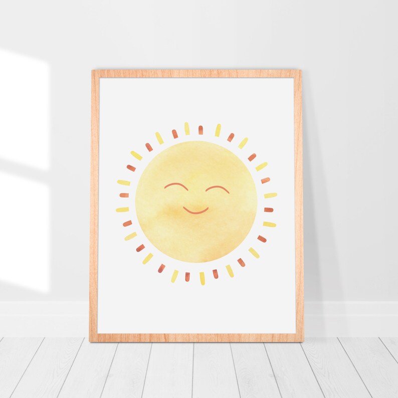 Watercolor Smiling Sun Printable, Cute Neutral Nursery Wall Art, Boho ...