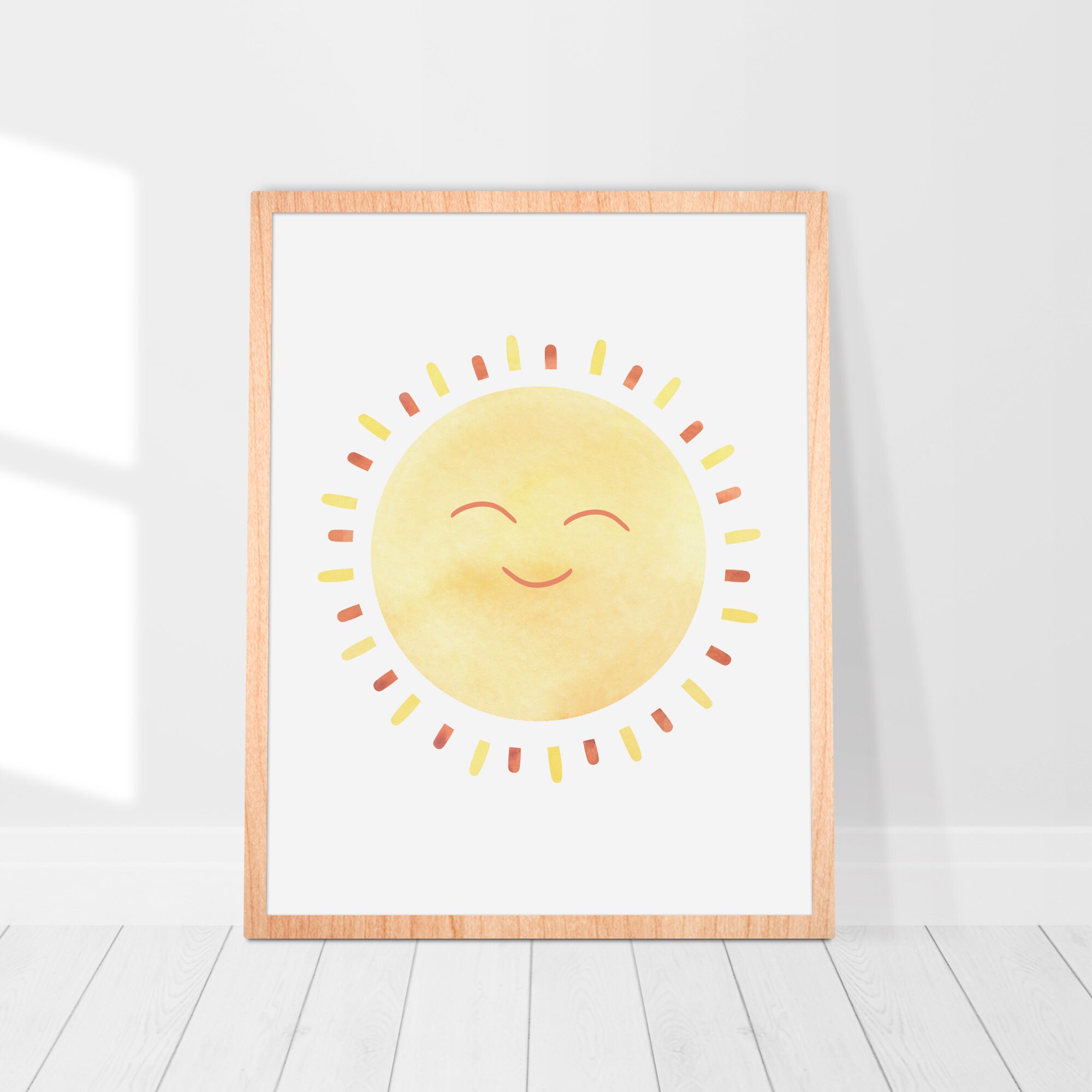 Watercolor Smiling Sun Printable, Cute Neutral Nursery Wall Art, Boho ...