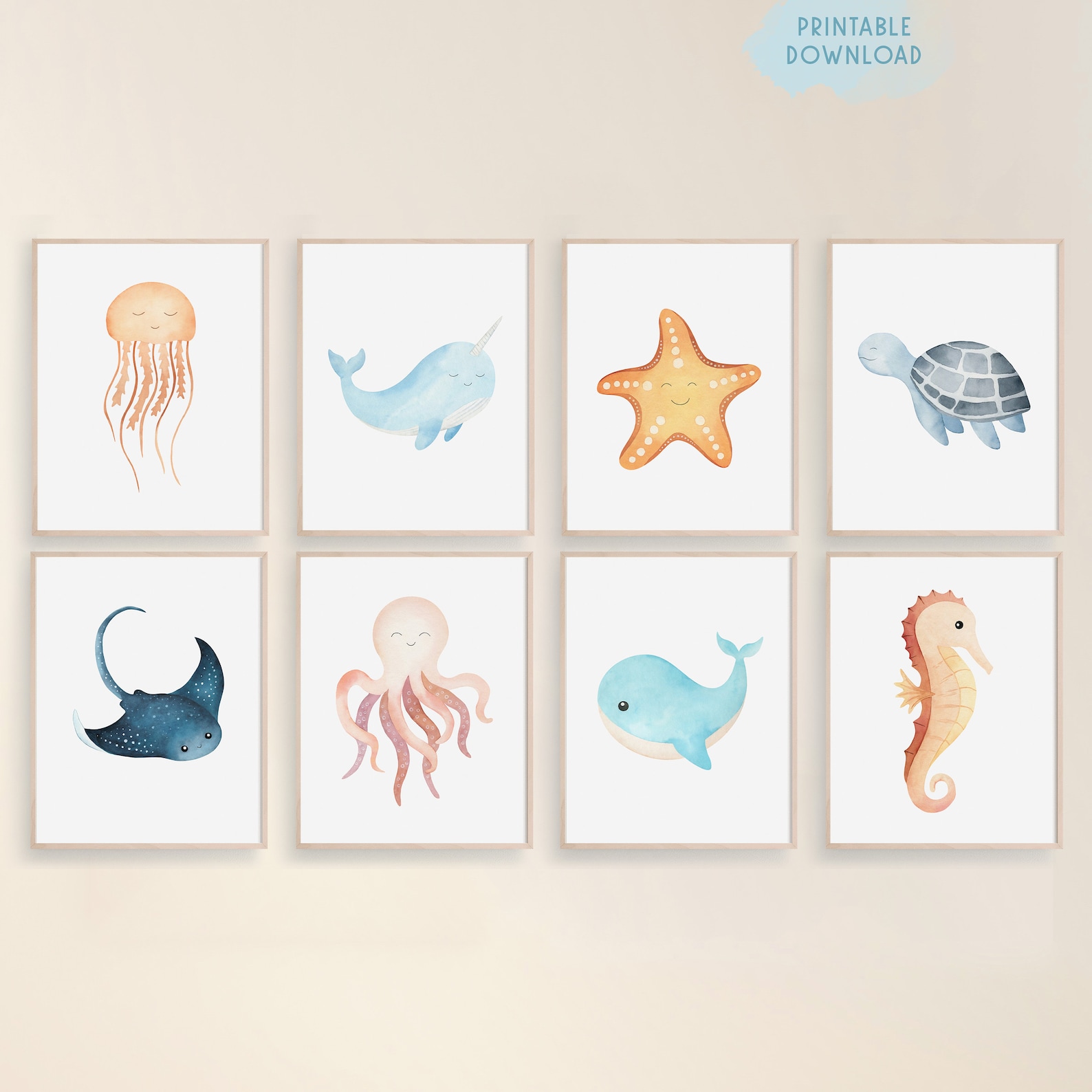 Set of 8 Sea Animal Prints Under the Sea Nursery Wall Art - Etsy