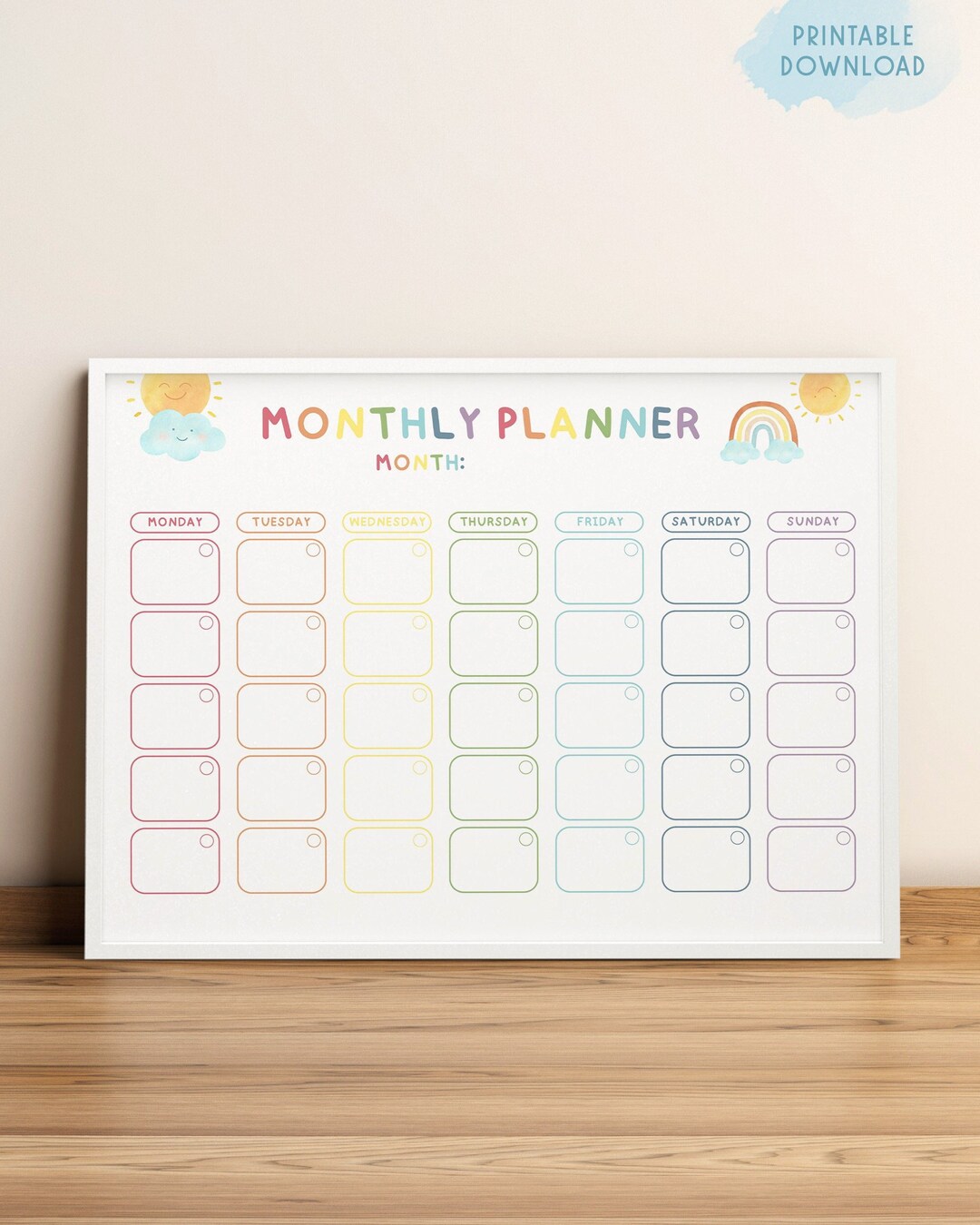 Rainbow Kids Monthly Calendar, Colorful Daily Planner, Homeschool ...