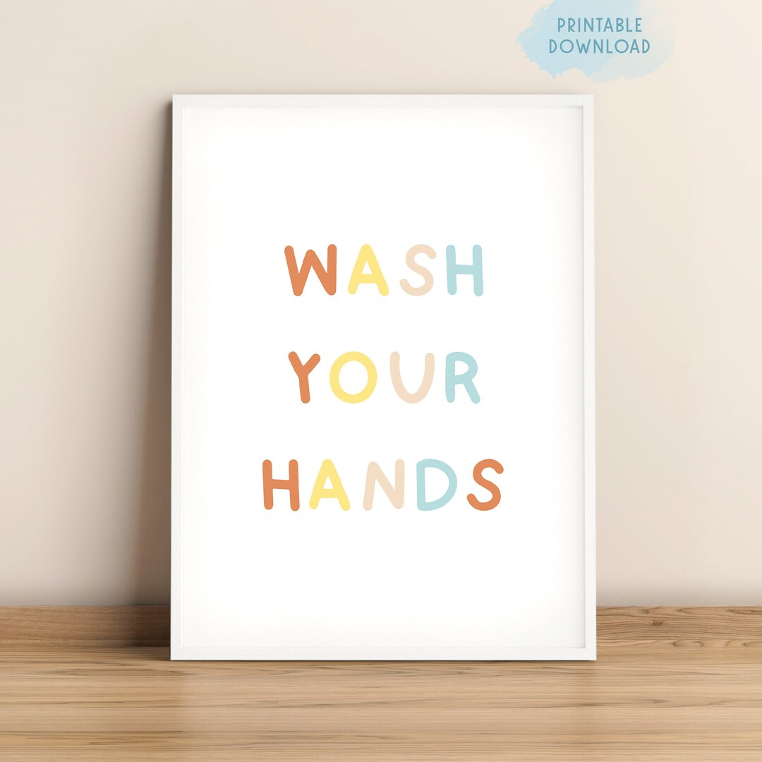 Wash Your Hands Poster, Kids Bathroom Decor, Bathroom Rules Printable ...