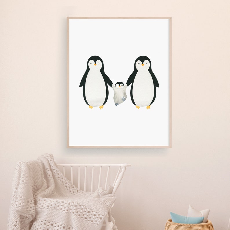 Penguin Family Nursery Printable, Kids Neutral Wall Art, Cute ...