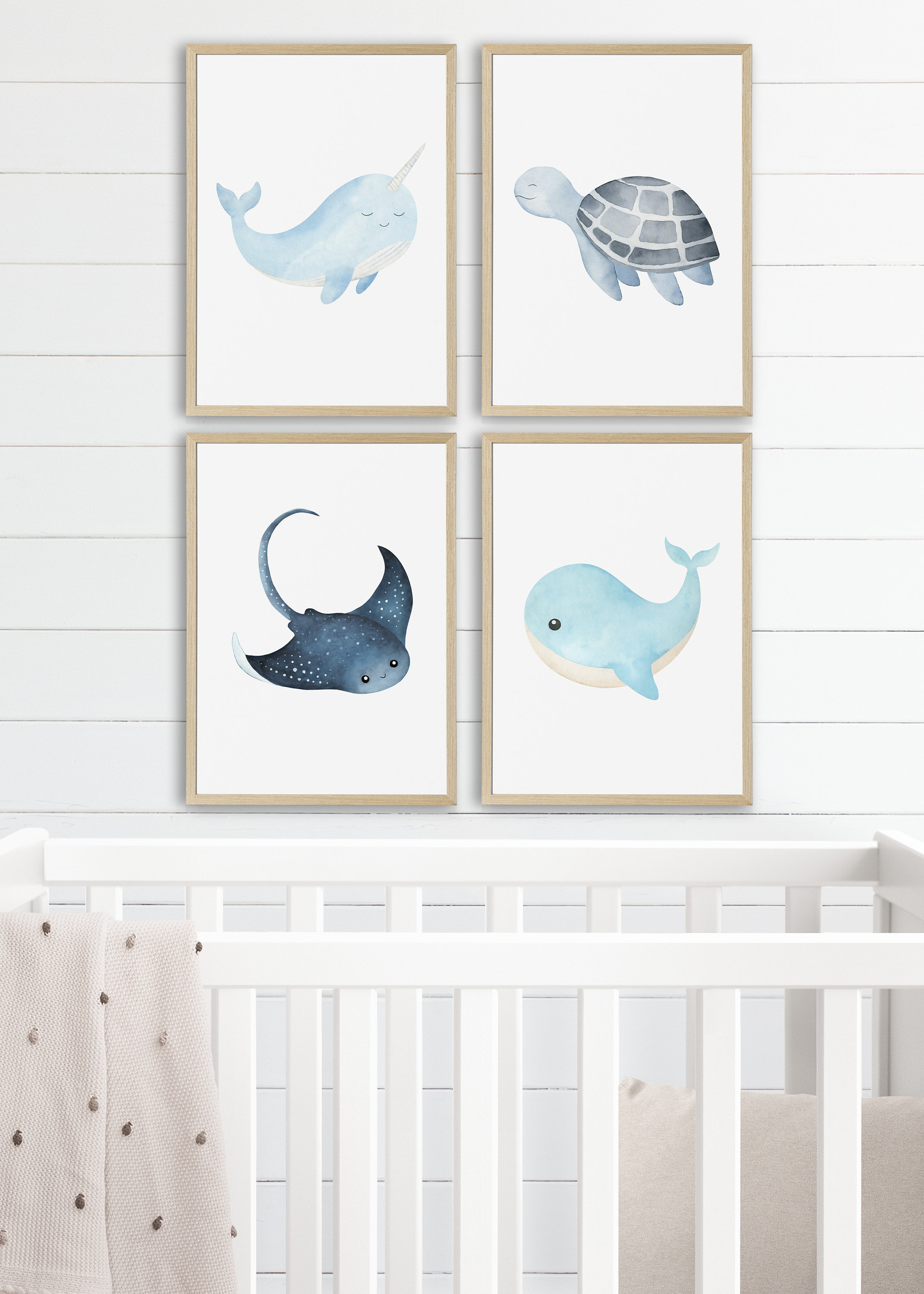 Set of 4 Sea Animal Prints, Under the Sea Nursery Wall Art, Kids ...