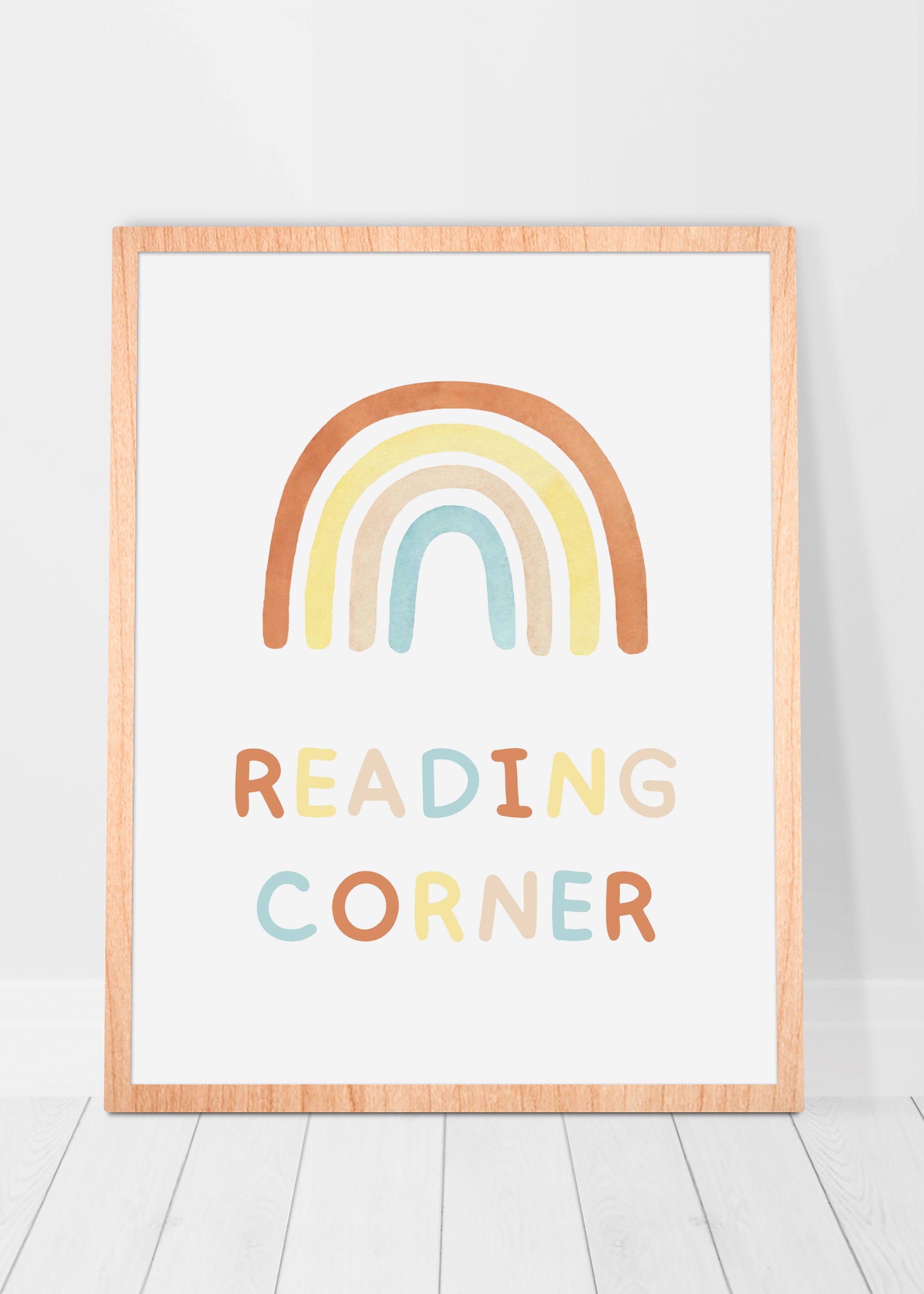 Rainbow Reading Corner Sign, Watercolor Printable Wall Art, Boho Kids ...