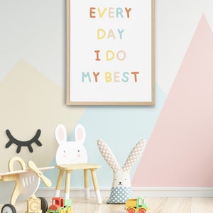 Every Day I Do My Best Poster, Kids Playroom Printable, Rainbow Nursery ...