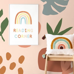 Rainbow Reading Corner Sign, Watercolor Printable Wall Art, Boho Kids ...