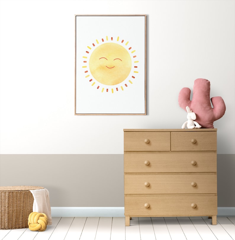 Watercolor Smiling Sun Printable, Cute Neutral Nursery Wall Art, Boho ...