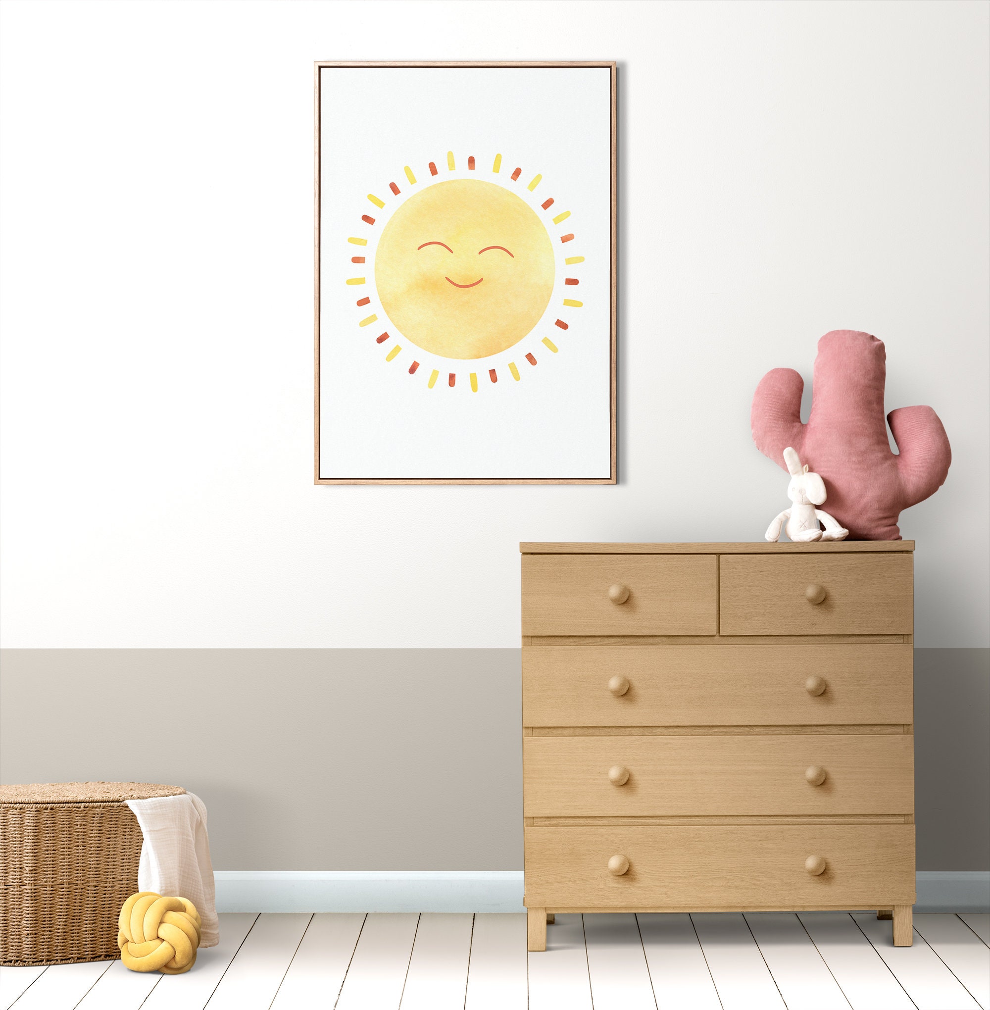 Watercolor Smiling Sun Printable, Cute Neutral Nursery Wall Art, Boho ...