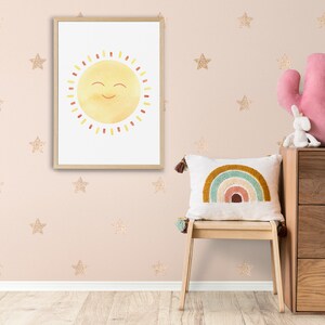 Watercolor Smiling Sun Printable, Cute Neutral Nursery Wall Art, Boho ...