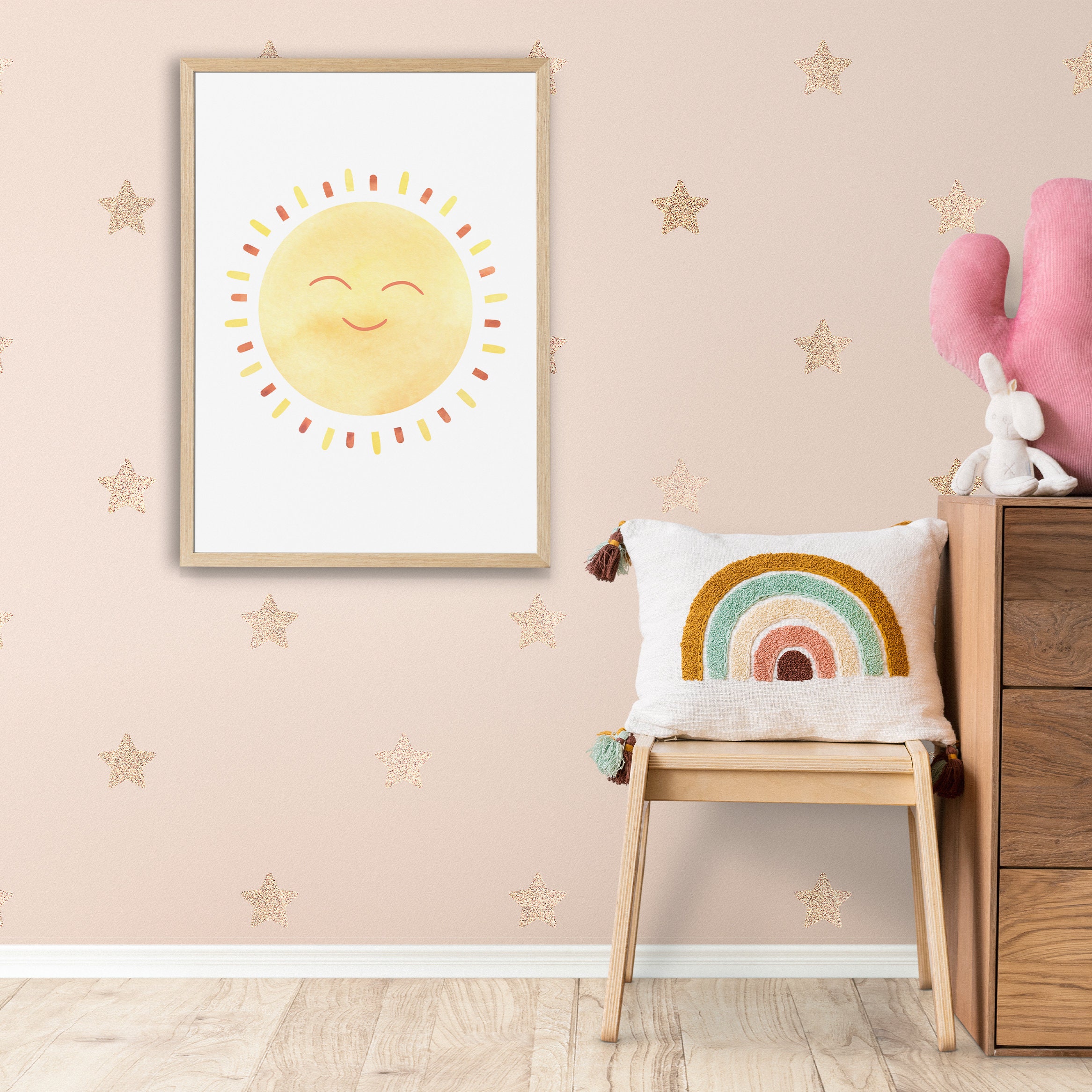 Watercolor Smiling Sun Printable, Cute Neutral Nursery Wall Art, Boho ...