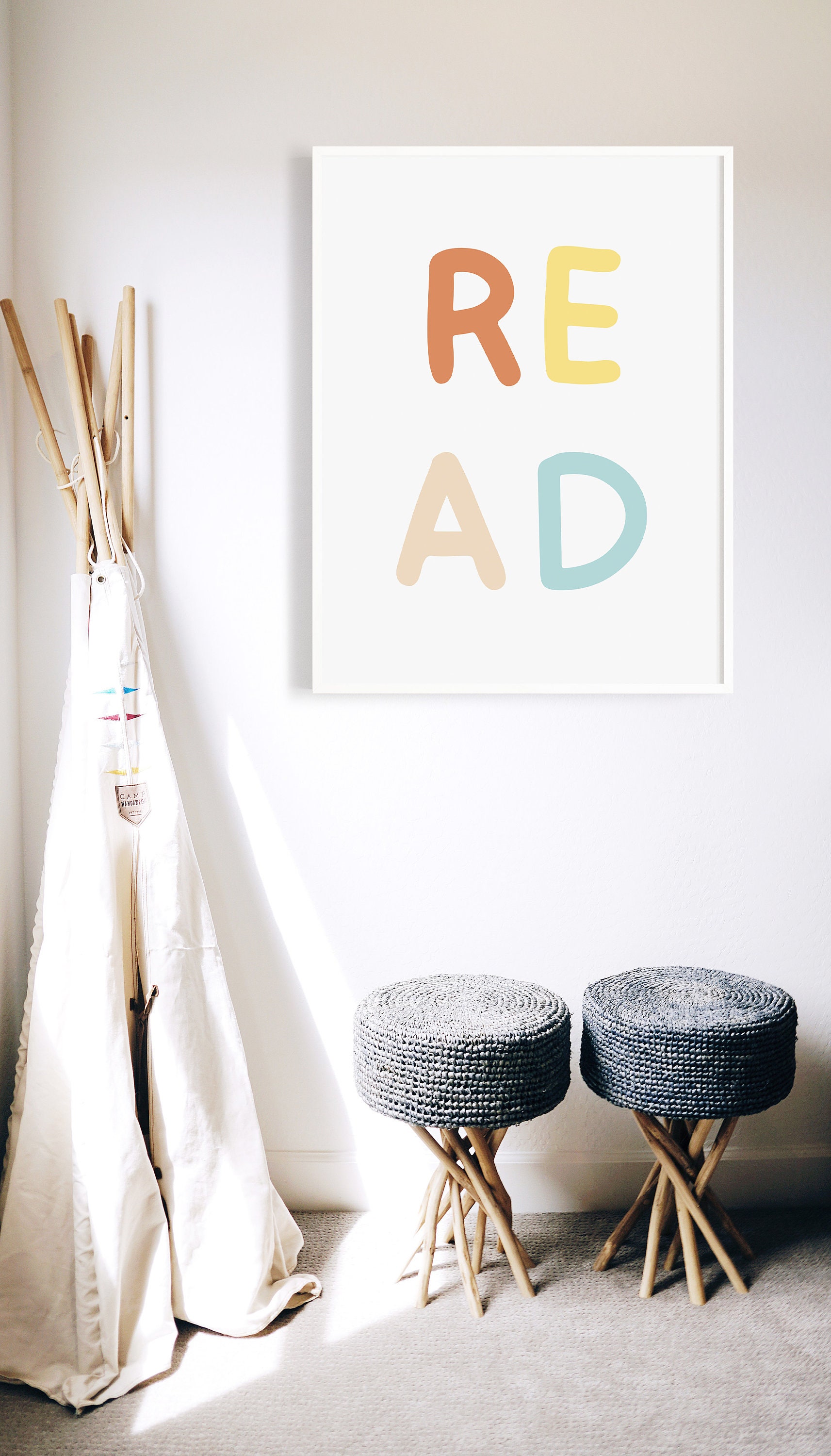 Read Poster, Kids Playroom Printable, Rainbow Nursery Wall Art, Neutral ...