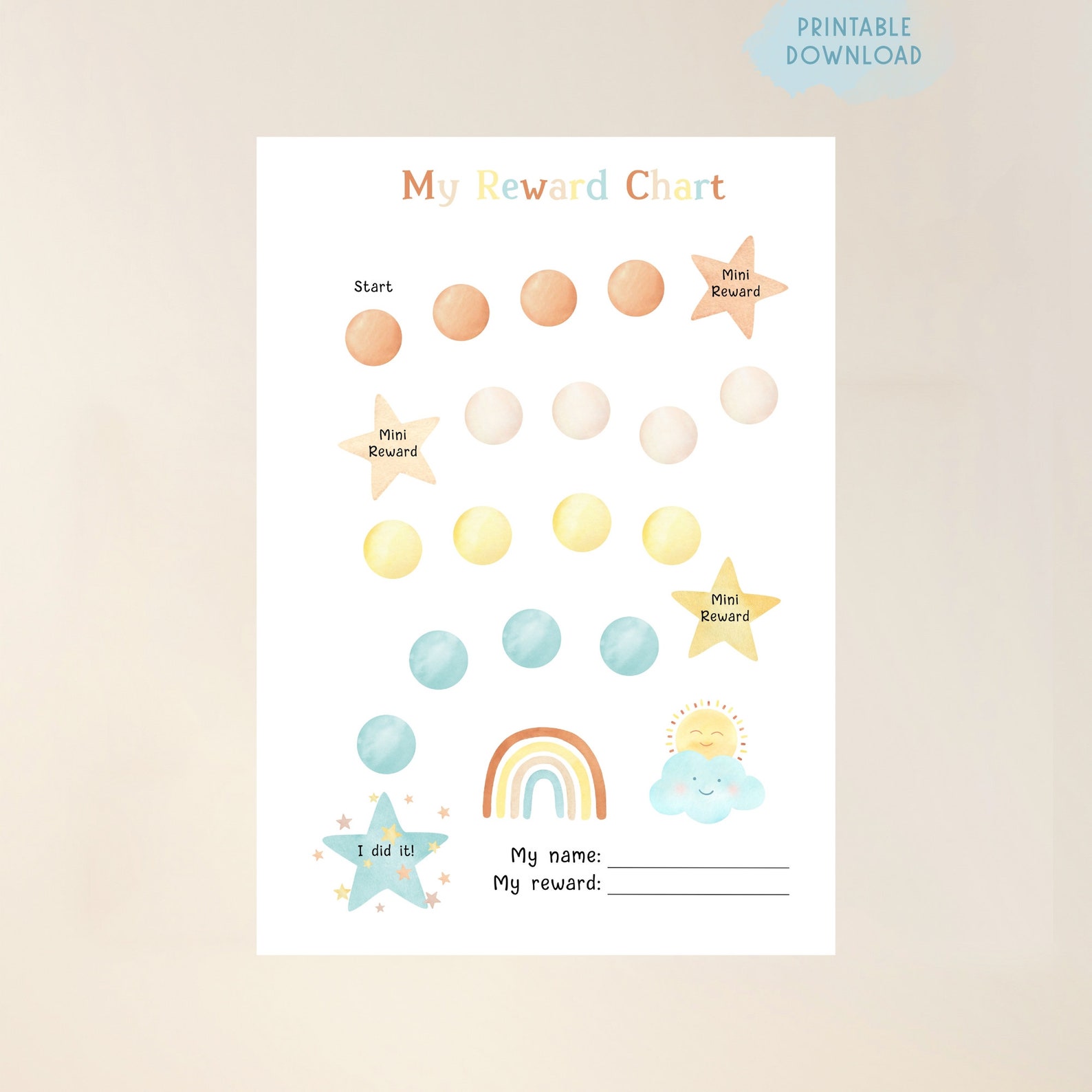 My Reward Chart Printable, Toddler Routine Sticker Chart, Rainbow ...