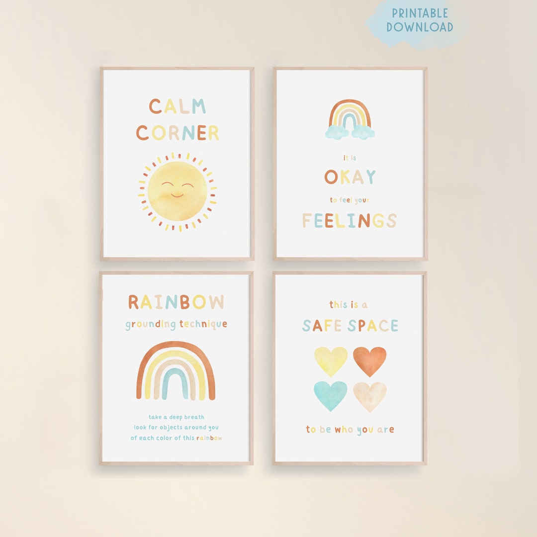 Set of 4 Calm Corner Posters, Rainbow Grounding Technique Printable ...