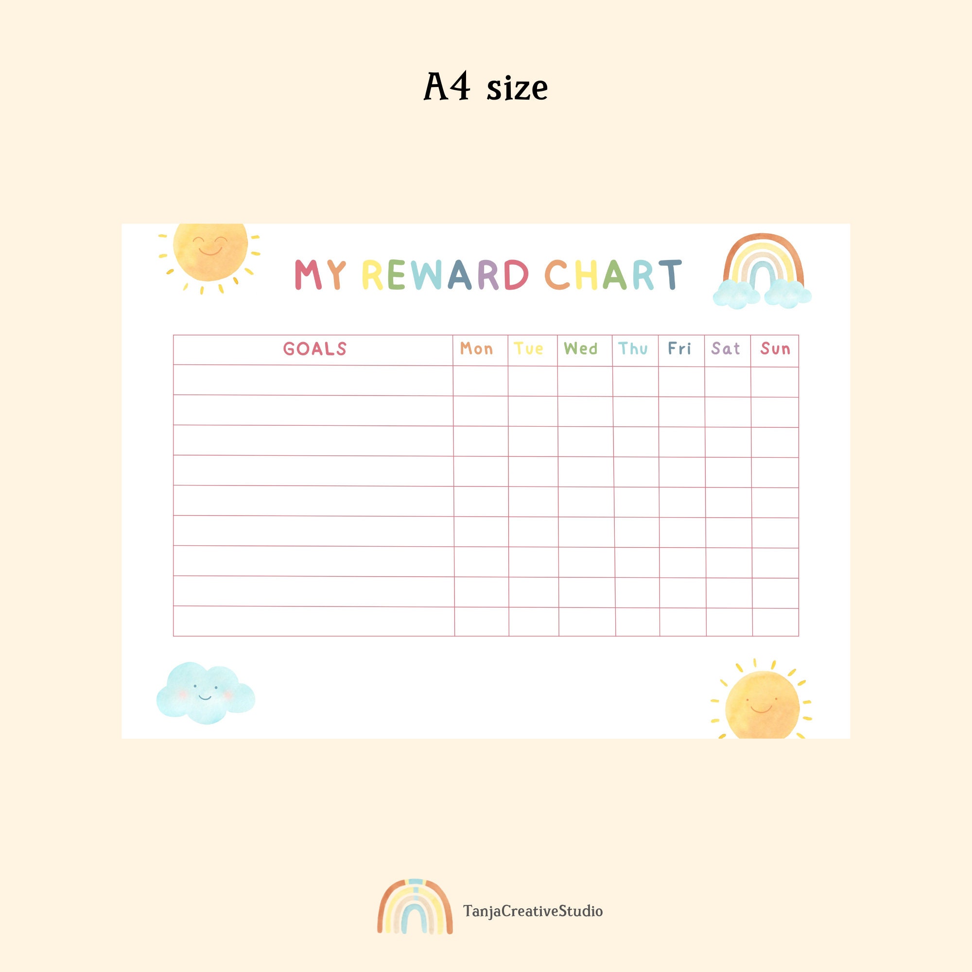 Printable Reward Chart, Toddler Routine Sticker Chart, Rainbow Reward ...