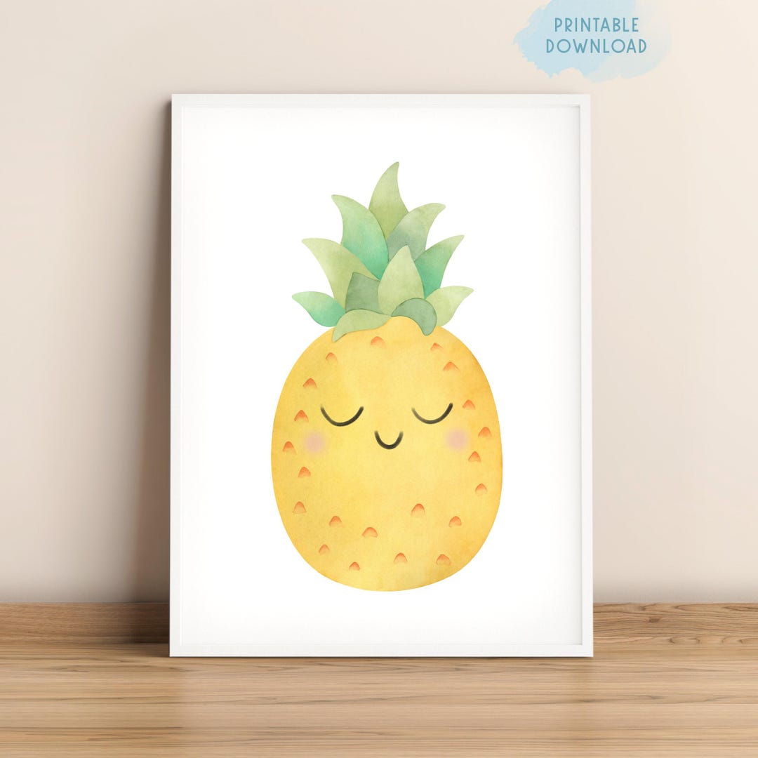 Cute Pineapple Nursery Print, Fruit Printable Poster, Smiling Pineapple ...