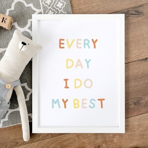 Every Day I Do My Best Poster, Kids Playroom Printable, Rainbow Nursery ...