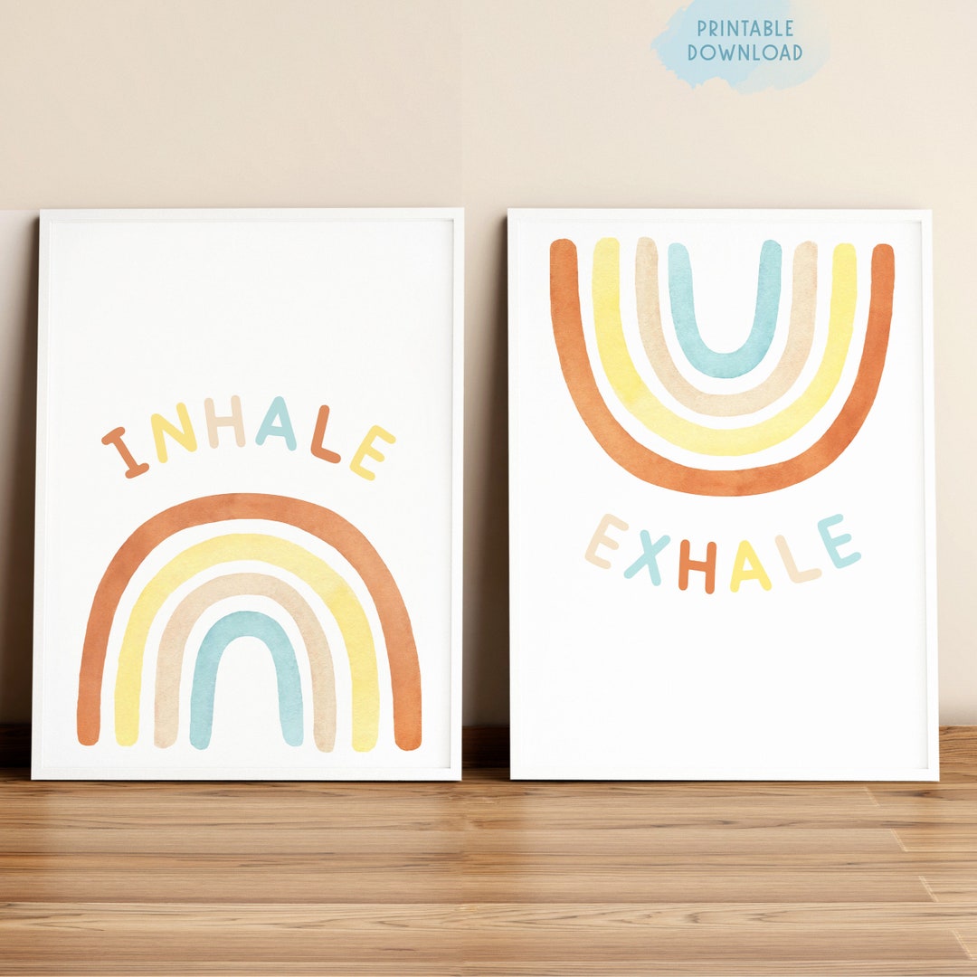 Inhale Exhale Poster, Set of 2 Watercolor Printables, Kids Calming ...