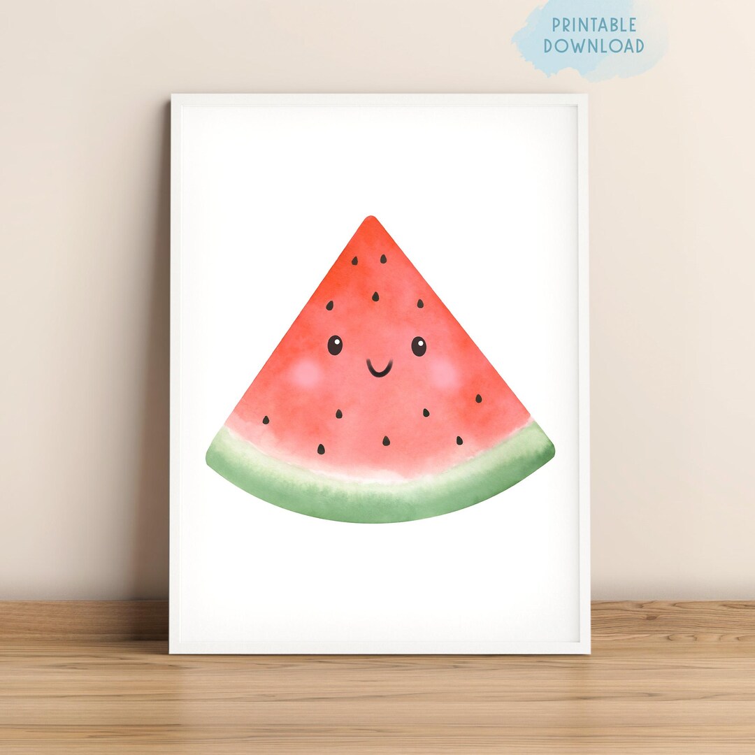 Cute Watermelon Nursery Print, Fruit Printable Poster, Smiling ...