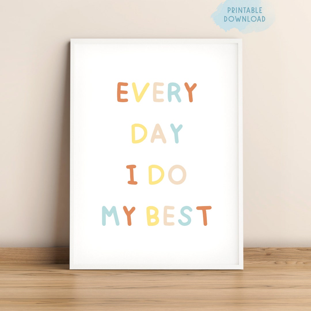 Every Day I Do My Best Poster, Kids Playroom Printable, Rainbow Nursery ...