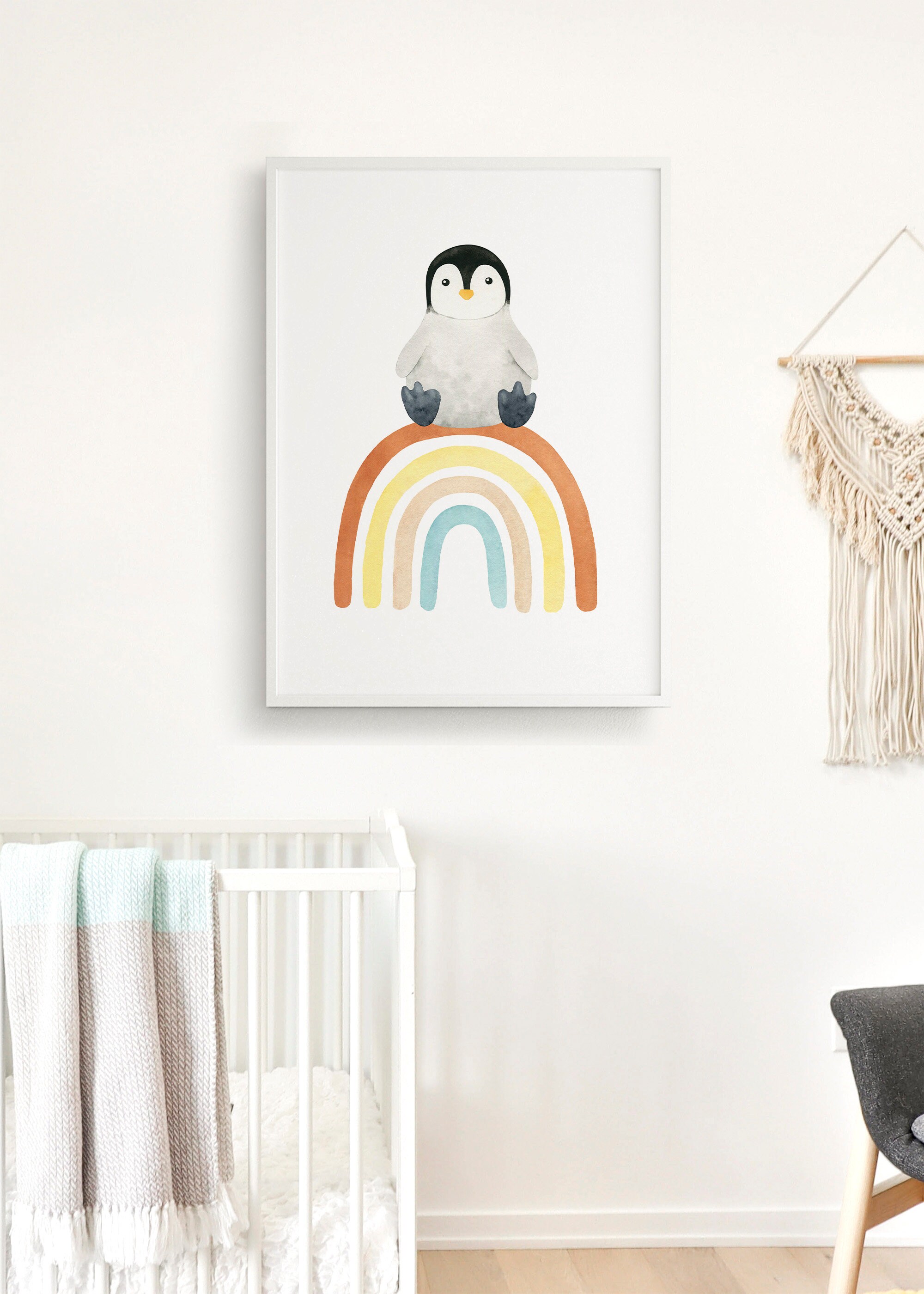 Penguin Nursery Printable, Kids Neutral Wall Art, Cute Watercolor Baby ...